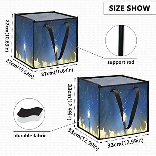 Blueangle Glowing Planet Little Boy Cube Storage Bin with Handles, 13 x 13 x 13 in, Large Collapsible Organizer Storage Basket for Home Décor(336)