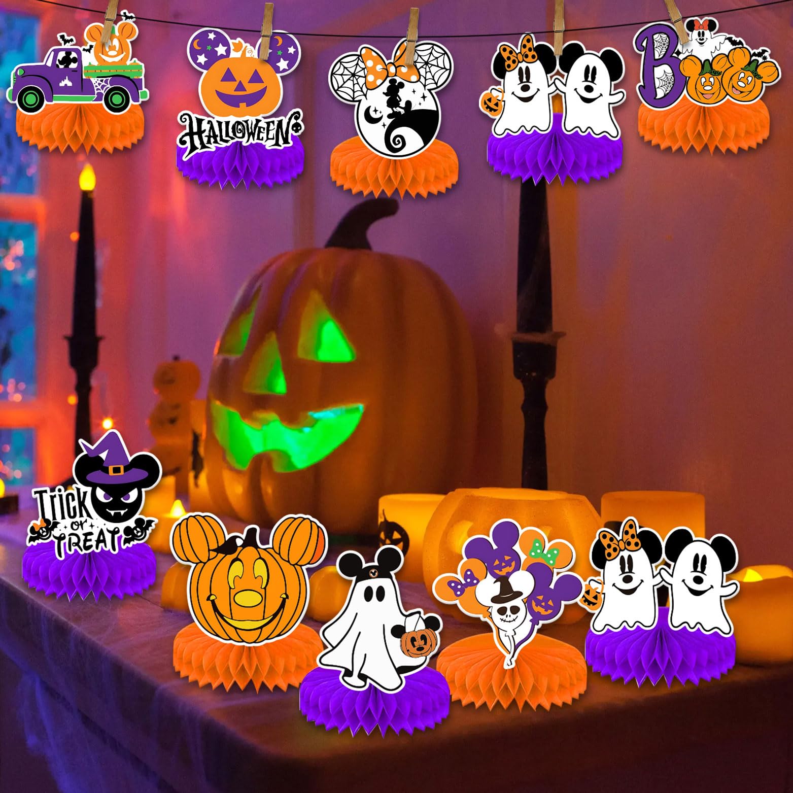9pcs Mouse Halloween Decorations Honeycomb Centerpieces Double Sided Halloween Party Decorations 3D Table Decorations Cute Themed Decorations for Celebrating Halloween Party