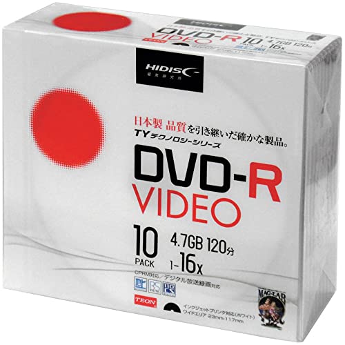 HI-DISC TYDR12JCP10SC DVD-R Recording, 16x Speed, 0.2 inch (5 mm) Slim, 10 Sheets