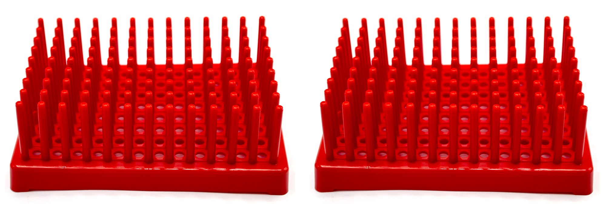 EISCO (Pack of 2) Red Plastic Test Tube Peg Drying Rack Holds 96 13mm Test Tubes