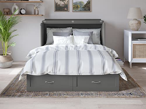 AFI, Hamilton Murphy Bed Chest with 6 inch Memory Foam Folding Mattress, Built-in Charging Station and Storage Drawer, Full, Grey