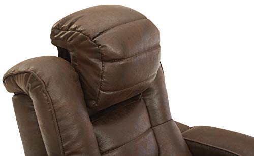 Signature Design by Ashley Owner's Box Faux Leather Power Reclining Loveseat with Center Console, Brown