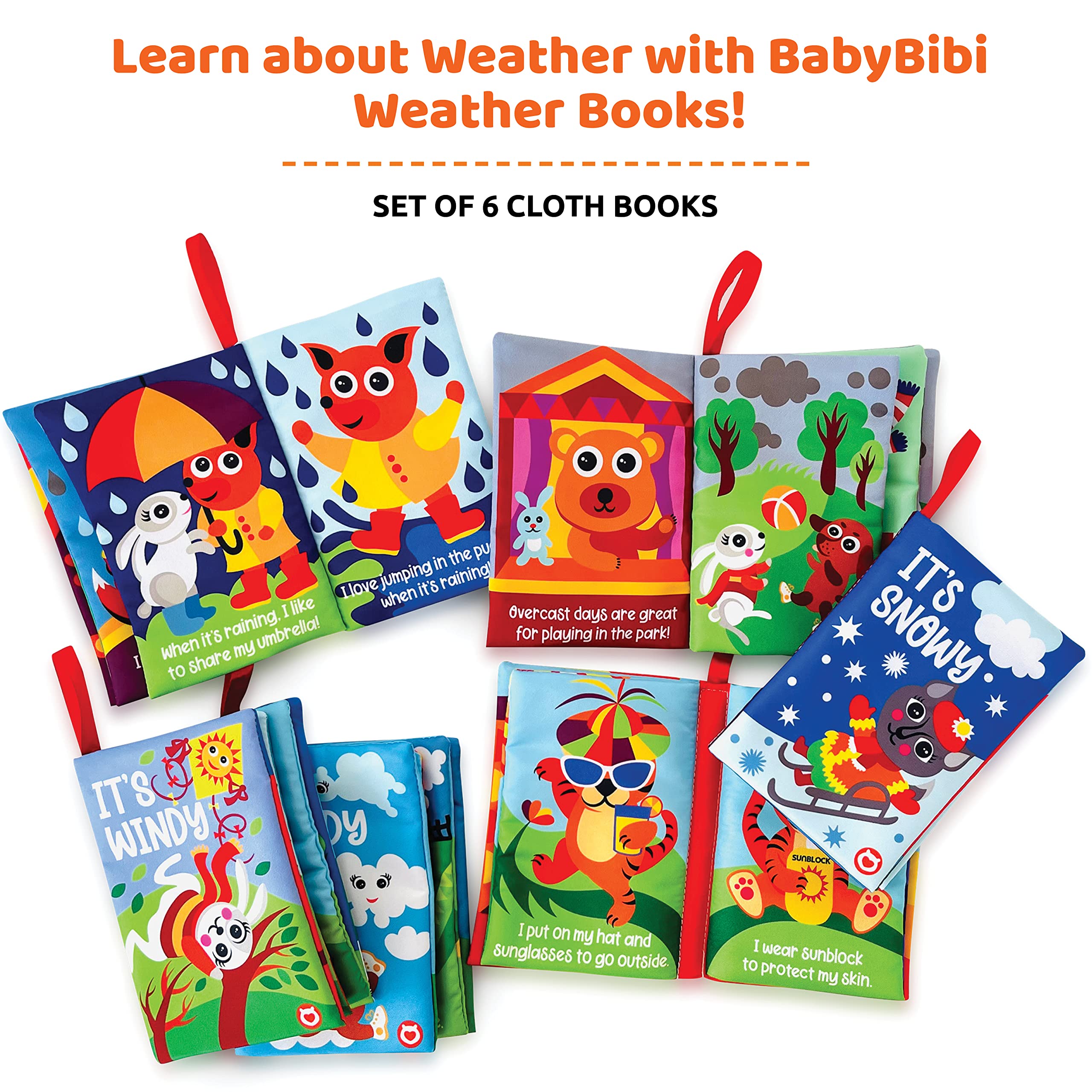 Cloth Books for Babies Weather Themed- Soft Baby Books Features Characters About Weather - Soft Baby Toys for Learning and Brain Development