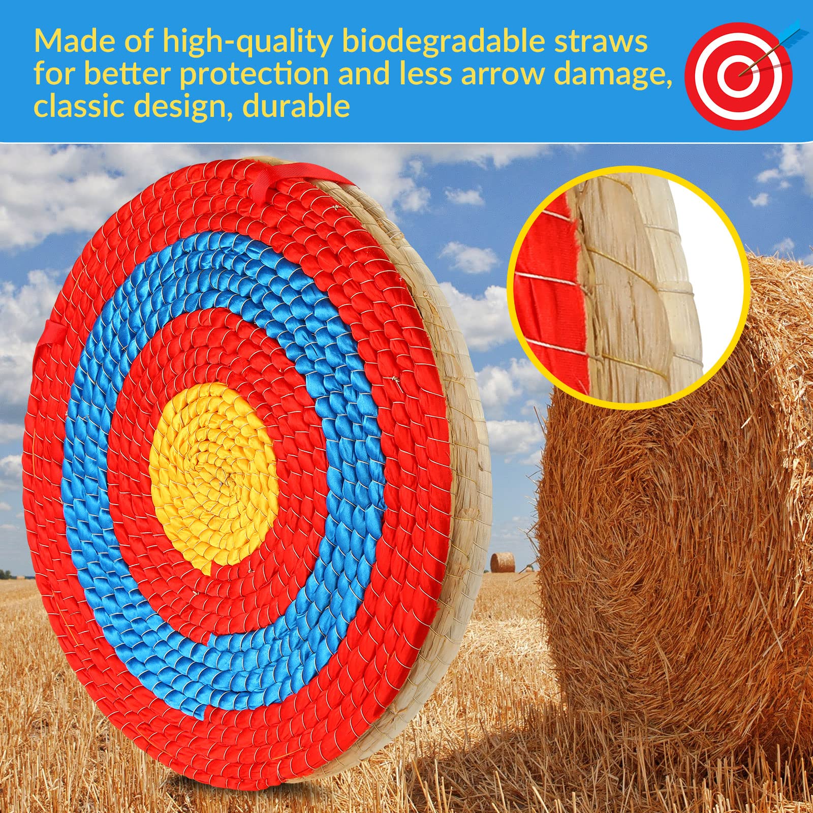 3 Pcs 3 Layers Total 9 Layers 20 Inch Archery Target for Backyard 3D Solid Straw Archery Arrow Target 2.5" Thickness Handmade Bow Arrow Target for Recurve Bow Longbow Compound Bow Hunting Shooting