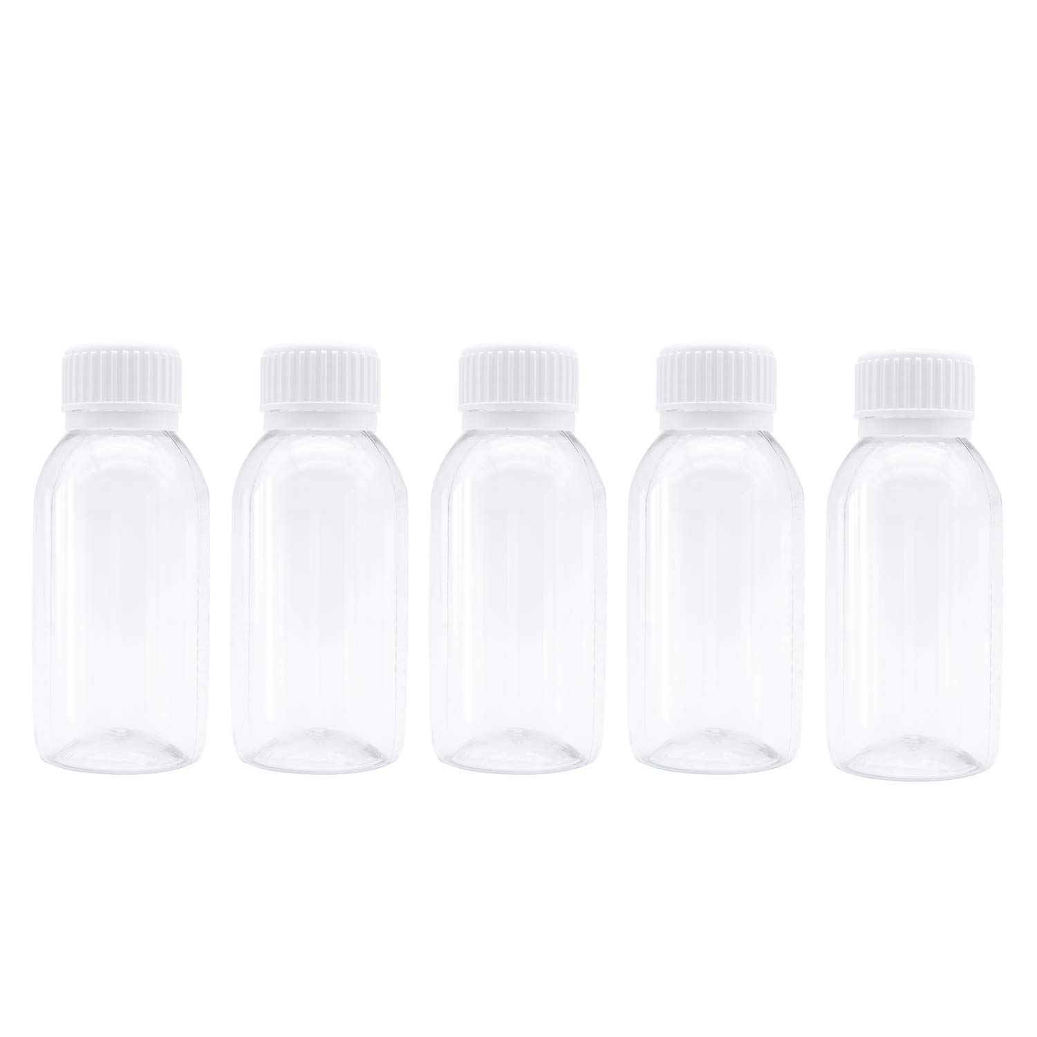 TRENDBOX Pack of 5-100ml Clear Empty PET Mini Storage 100ml/100g/100cc Bottles Hard Plastic Durable Turn Screw Cover Cap Round Filling Liquid Rhinestones Water Container