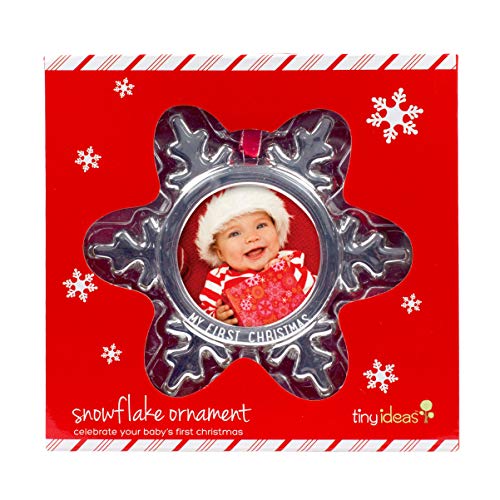 tiny ideas My First Christmas Snowflake Photo Ornament, Baby's First Christmas, Infant Christmas Keepsake, Holiday Photo Ornament, New and Expecting Parents Gift, Large Tree Ornament, Silver