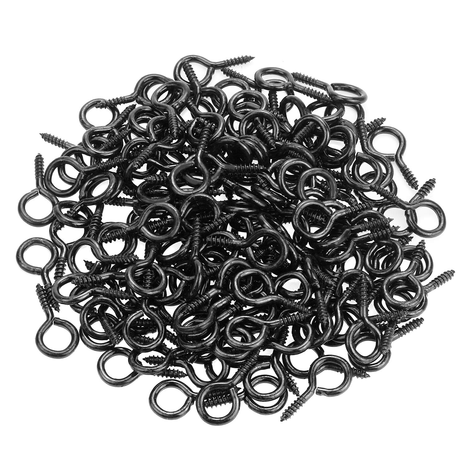 Powlankou 160 Pieces 1 inch Screw Eyes, Black Zinc Plated Steel Screw Eyes, Self Tapping Screw Hooks, Metal Eye Hooks, Eyelet Screws
