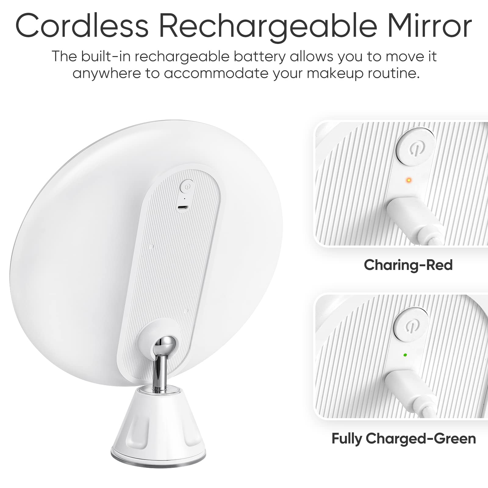 KEDSUM Upgraded 9" Rechargeable 10x Magnifying Makeup Mirror with Lights, Dimmable Lighted Vanity Mirror with Magnification and A Large Suction Cup, Touch Button, 360 Degree Rotation