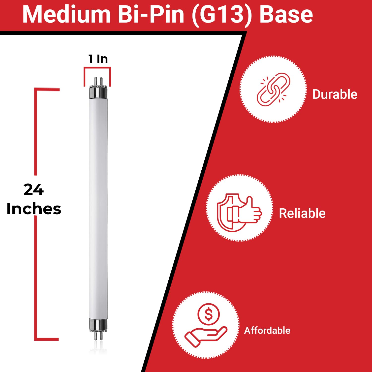 BULBMASTER 24 INCH - Fluorescent Tube T8 Fluorescent Light Bulbs, T8 Light Bulb, G13 Medium Bi-Pin Base, (F17T8/41K-6PK)