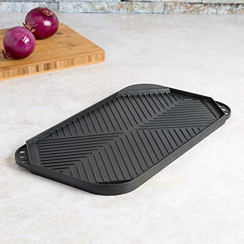 Ecolution 19.5β x 11, Non-Stick, Dishwasher Safe, Double Burner Family Pan Cookware, Cast Aluminum, Reversible Grill/Griddle, Black