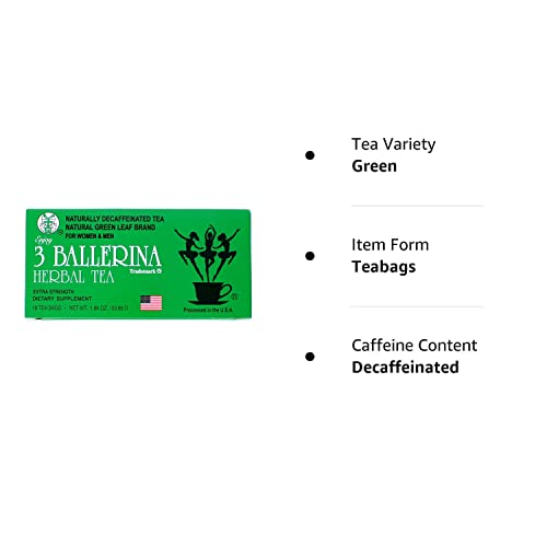 3 Ballerina Chinese Herbal Green Leaf Organic Detox Tea for Weight Loss, Extra Strength- Diet Fat Slimming Drink-Caffeine Free, 18 Tea Bags (1 Box)