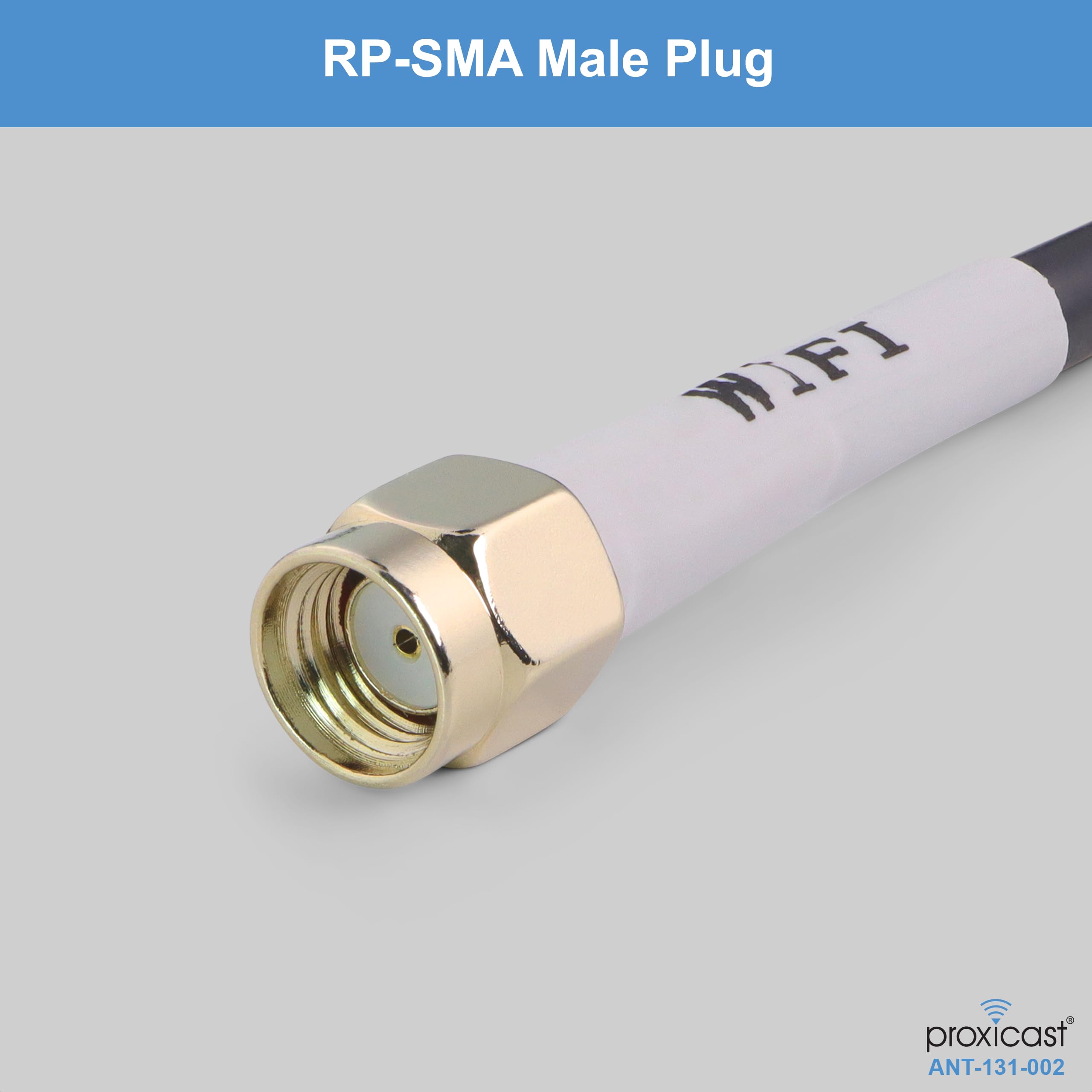 Proxicast Indoor/Outdoor Omnidirectional WiFi Antenna - Tri-Band 2.4/5.8/6 GHz - 3-5 dBi Gain - Vandal Resistant Low Profile Fixed Through-Hole Mount - 10 ft Coax Lead w/RP-SMA (ANT-131-002)