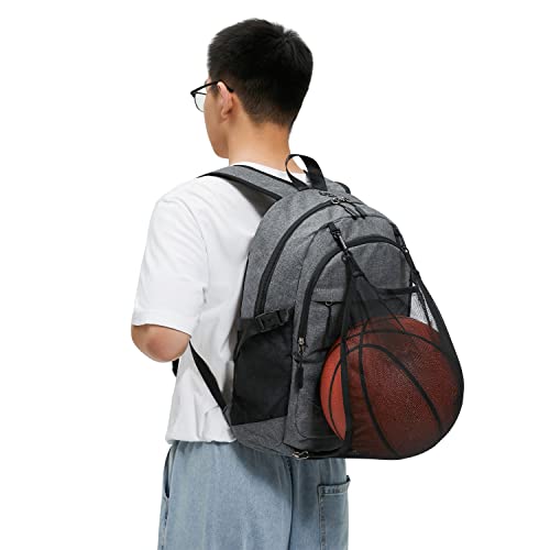 ALLinONE Basketball Backpack Bag for Laptop,Sports Soccer with Ball Compartment,Grey