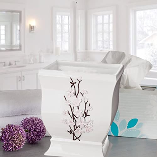 Creative Scents White Trash Can - Decorative Elegant Designed Wastebasket - Durable Small Bathroom Trash Can - Waste Basket for Bathroom, Powder Room, Bedroom Or Living Room Decor (Vanda Style)