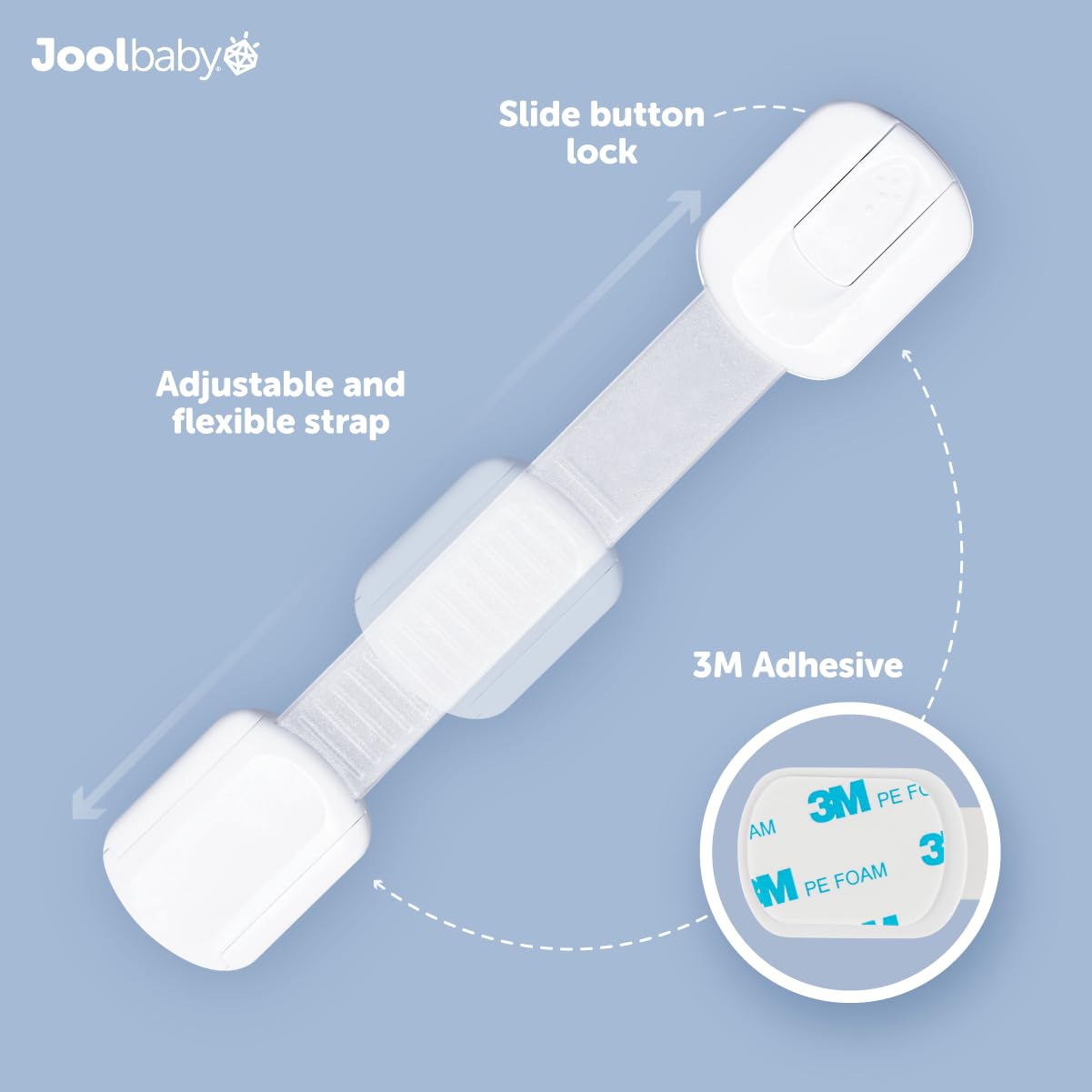 Child Safety Strap Locks (8 Pack) Baby Proof Cabinets, Drawers, Fridge, Toilet & Trash Cans β 3M Adhesive Childproof Locks β Jool Baby