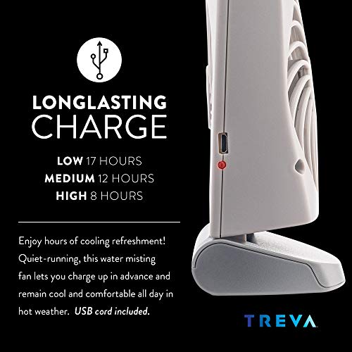Treva 3-Speed Continuous Mister Fan – 3.5 Inch Personal Misting Fan with Intermittent or Constant Cooling Water Mist Sprayer - USB Rechargeable Battery - Portable for Travel, Camping, Beach, Desk