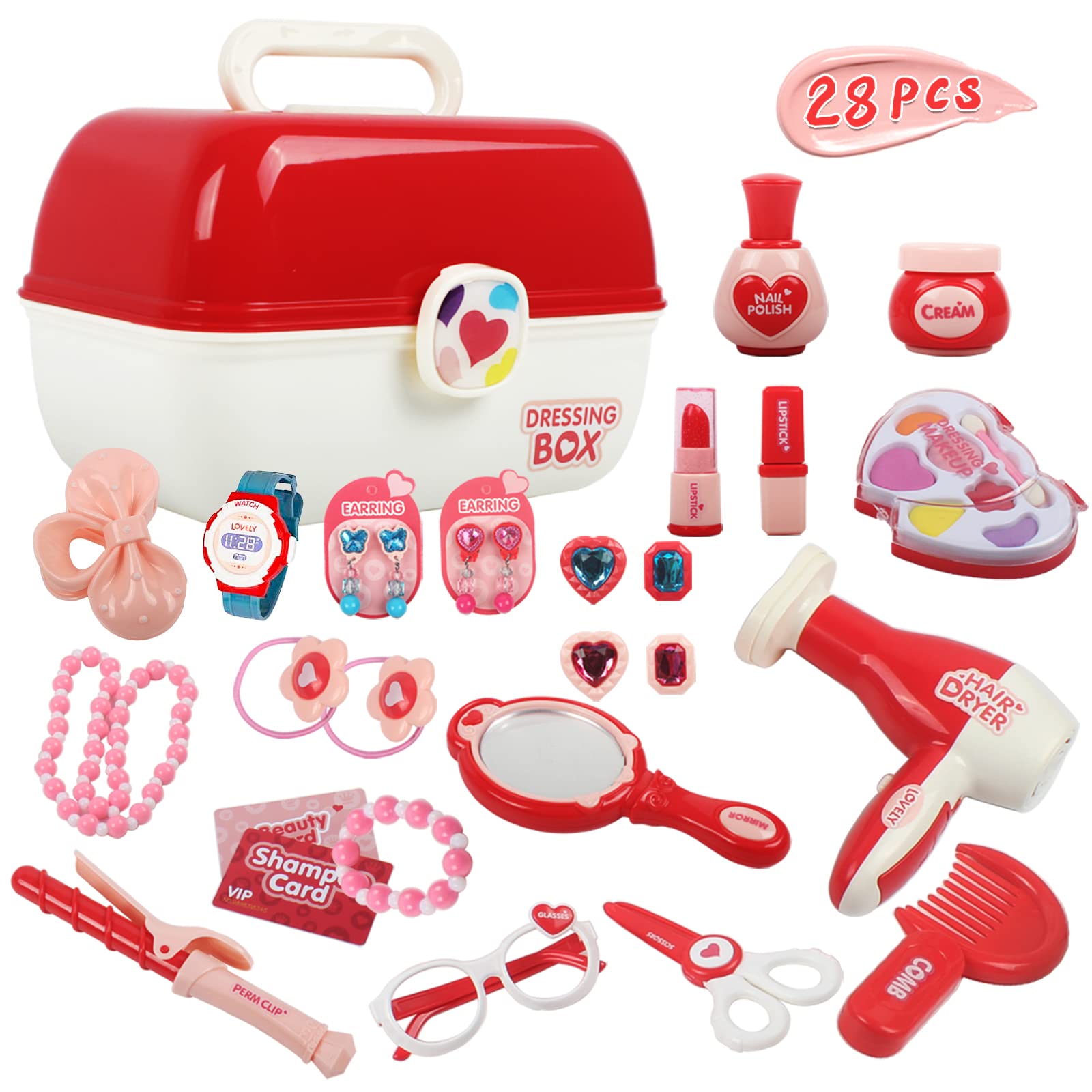 Ansoyi 28Pcs Pretend Makeup Toy Sets, Role Play Princess Dress Up Kids Birthday Party Play Gift Toy