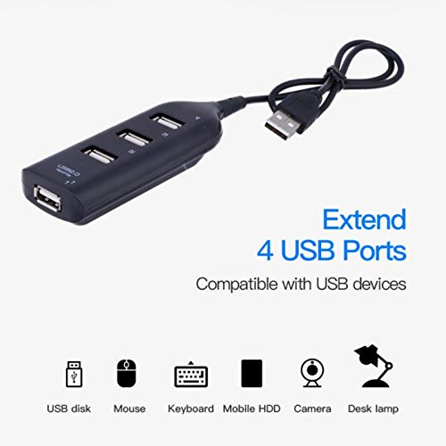Lysee USB Cables - High Speed Micro Mini 4 Ports USB HUB 2.0 Splitter Adapter USB Cable Converters fo rLaptop PC Notebook Receiver Computer - (Color: Black, Length: 20cm)
