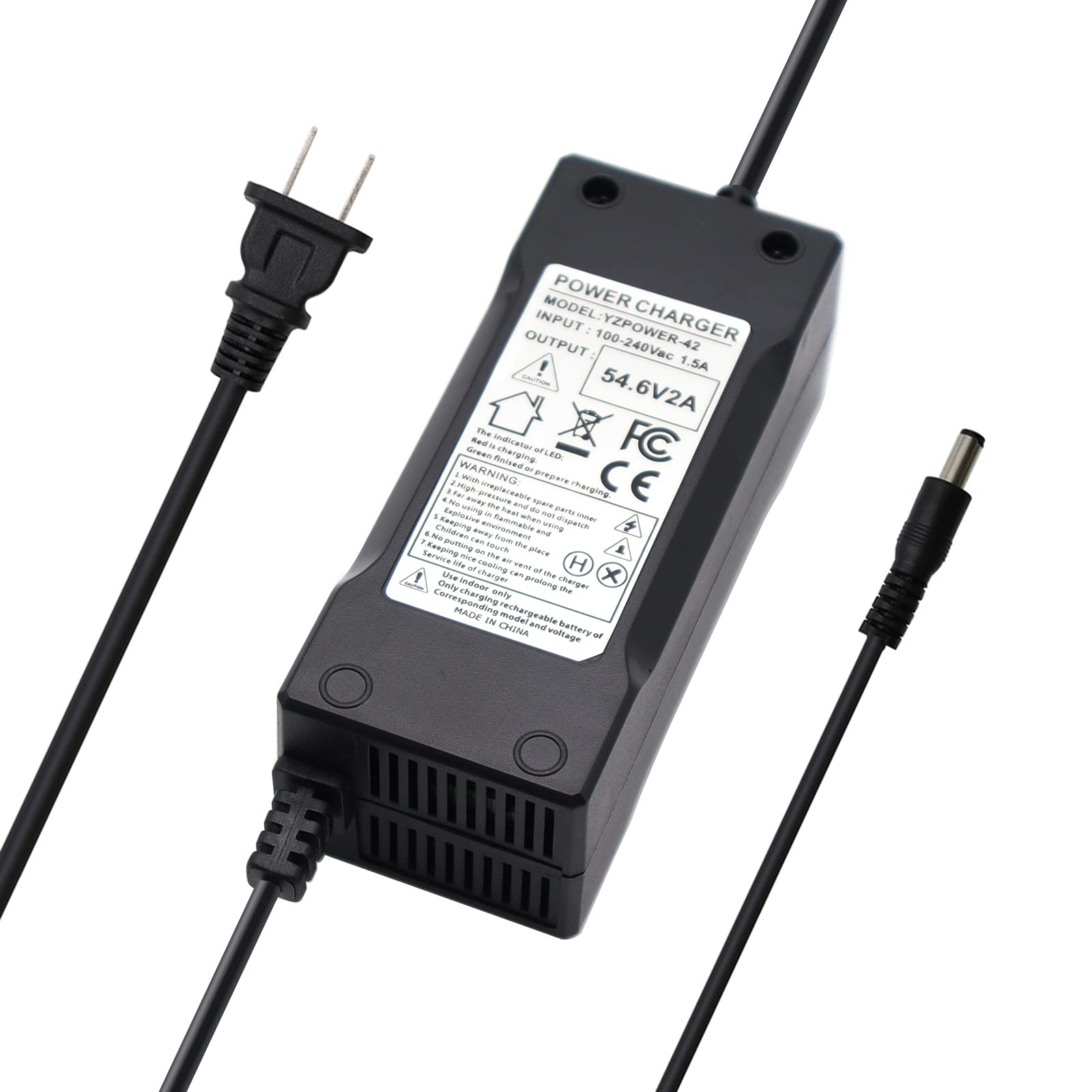 Eseegoo Lithium Battery Charger Output 54.6V 2A for 13 Series 13S 48V Lithium Battery Pack, 48V Li-ion Battery Charger DC 5.5 * 2.1mm Plug witth a 5.5 * 2.5mm Tip