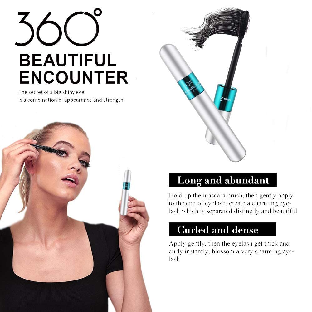 3PCS 4D Silk Fiber Lash Mascara,2 in 1 Mascara Thrive Liquid For Natural Lengthening And Thickening Effect,no clumping Superstrong Waterproof Mascara for Long-Lasting,Beauty Charming Eye Make up