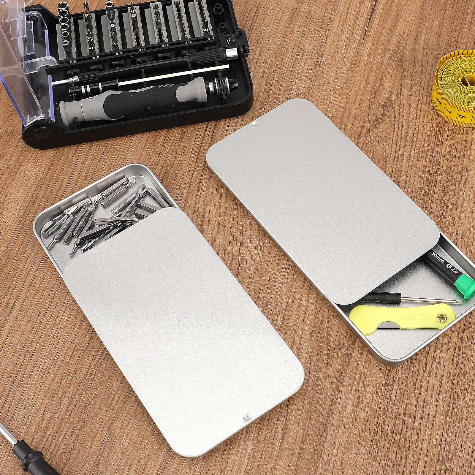 3Pcs Metal Box Containers Empty Slide Top Small Metal Containers 5.5 by 3.34 by 0.47 Inch Rectangular Storage Box Containers for Candies Jewelry Crafts Pills Survival Kit (Silver)