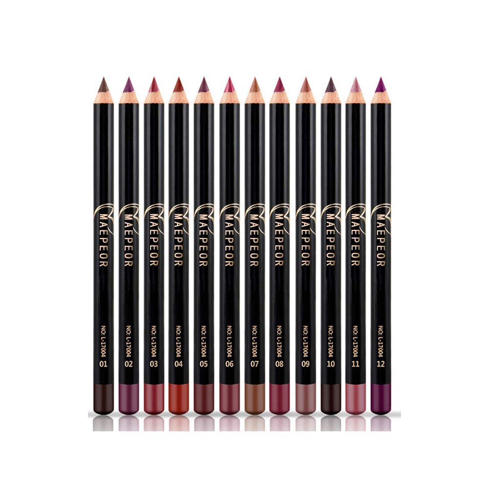 MAEPEOR Matte Lip Liner 12 PCS Nude Brown Series Highly Pigmented and Smoothly Velvet Lipliner Pencil Set Long Lasting and Waterproof Durable Lip Liners (12PCS-1)