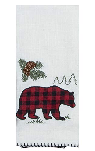 3 Cabin Lodge Themed Decorative Cotton Kitchen Towels Set with Bear and Moose Print | 2 Applique Tea Towels and 1 Jacquard Tea Towel for Dish and Hand Drying | by Kay Dee Designs