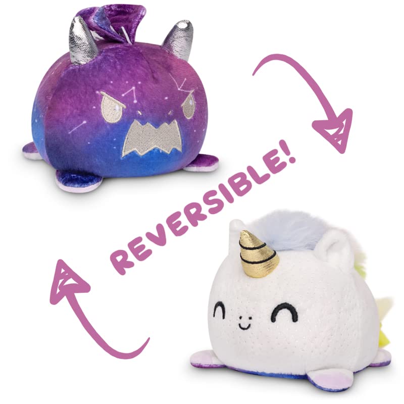 TeeTurtle - The Original Reversible Dragon + Unicorn Plushie - Galactic + White - Cute Sensory Fidget Stuffed Animals That Show Your Mood