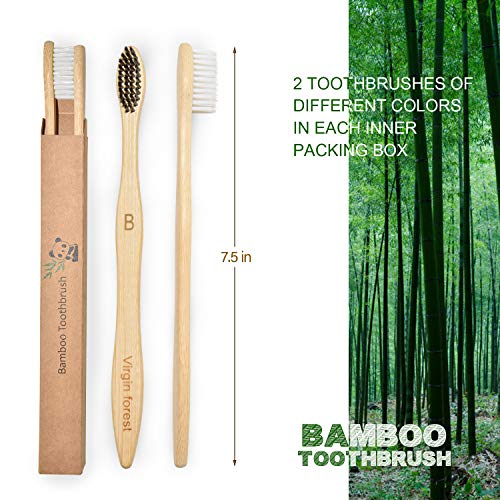 Virgin Forest Bamboo Toothbrushes, Eco Friendly BPA Free Soft Bristles Toothbrush, Biodegradable Natural Wooden Toothbrushes, Vegan Organic Bamboo Charcoal Tooth Brush for Sensitive Gums Set of 10