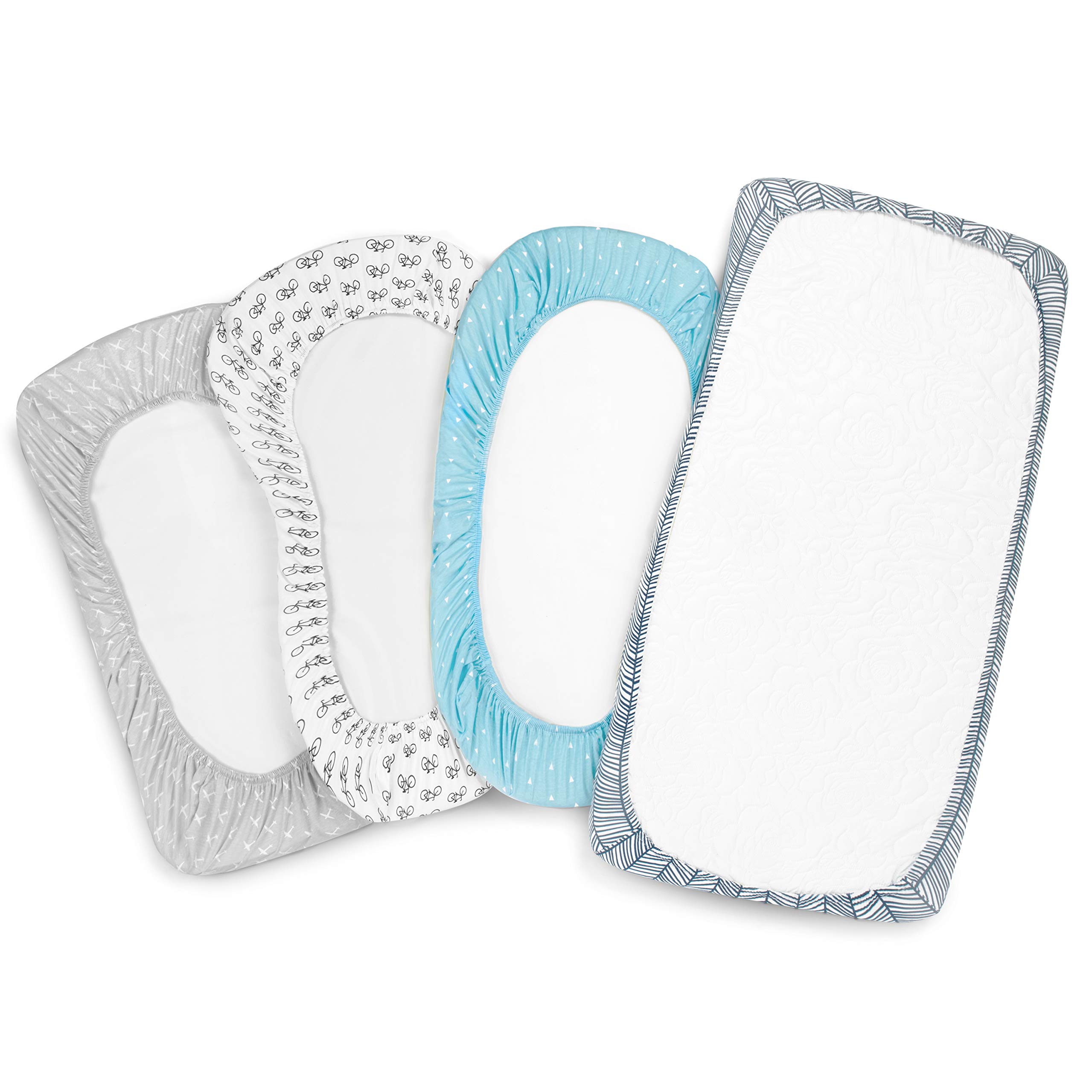Bassinet Bed Sheets – Premium Bassinet Fitted Sheets 4 Pack – 100% Jersey Knit Cotton Cradle Sheets – Bassinet Bedding for Standard Size Oval or Halo Bassinet Pads – Bassinet Sheet for Boy & Girl