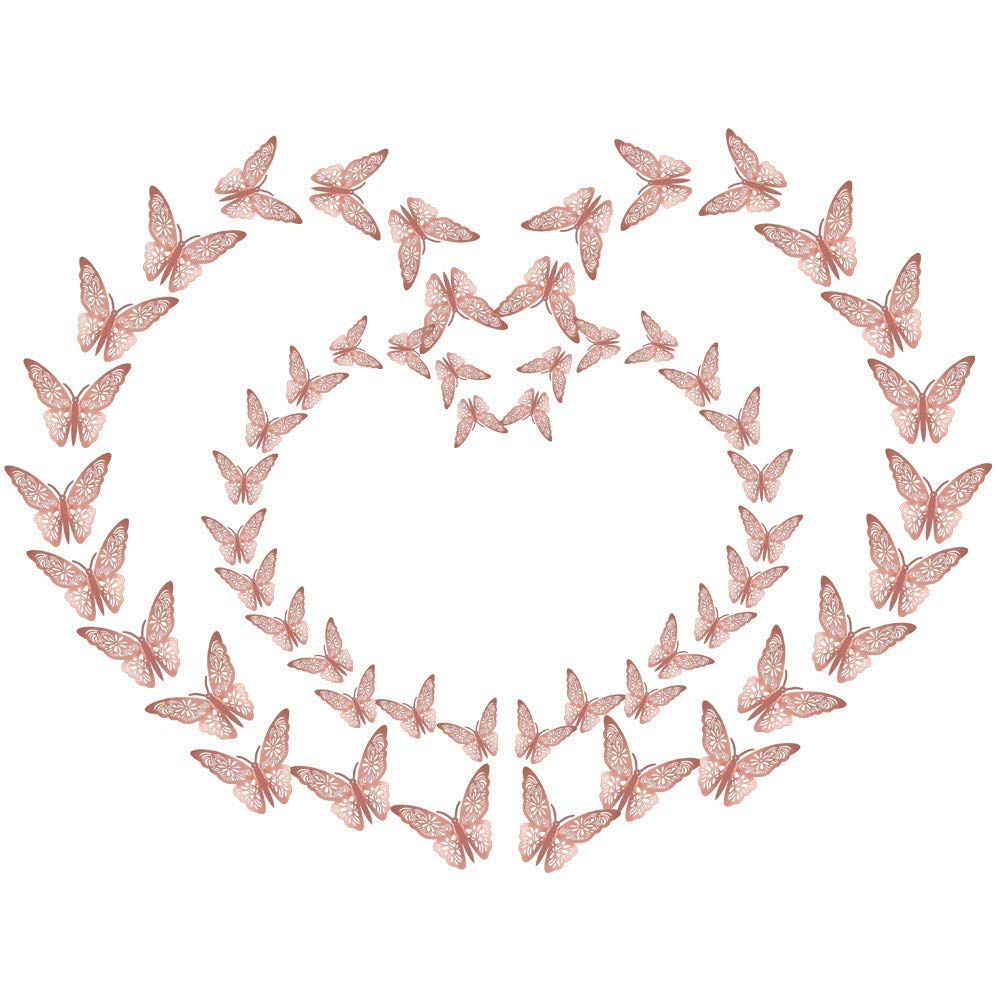 24 Pcs Butterfly Wall Stickers,Butterfly Wall Decor,Butterfly Wall Decals,Butterfly Stickers for Butterfly Party Decorations,Butterfly Birthday Decorations,Butterfly Cake Decorations(Rose Gold)
