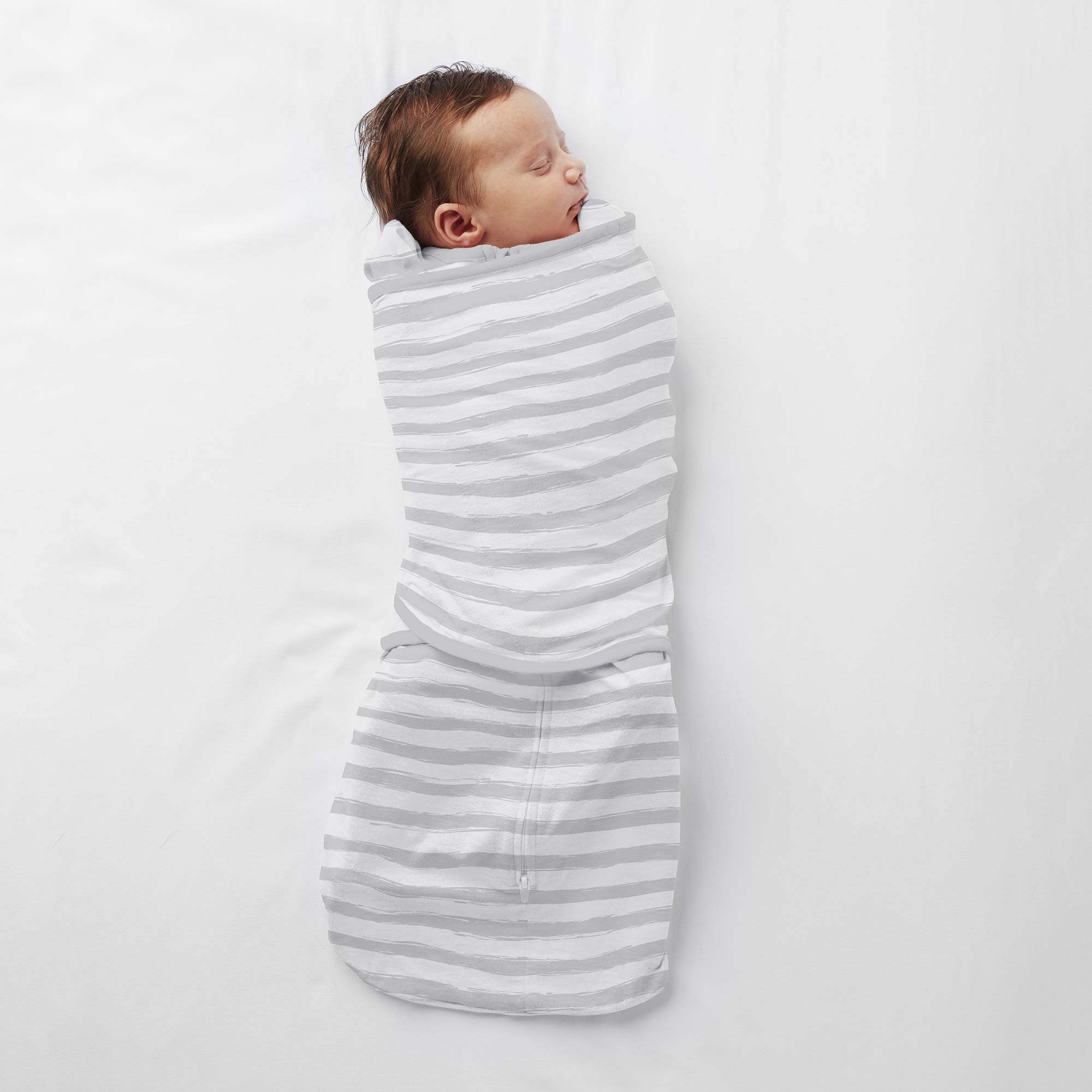 BreathableBaby Adjustable 3-in-1 Soft Premium Cotton Newborn Swaddle Trio Blanket & Wrap, (Infants 0-4 months) β Gray Watercolor Stripe, Arms Up, Arms Down, Arms Out, 61233-A