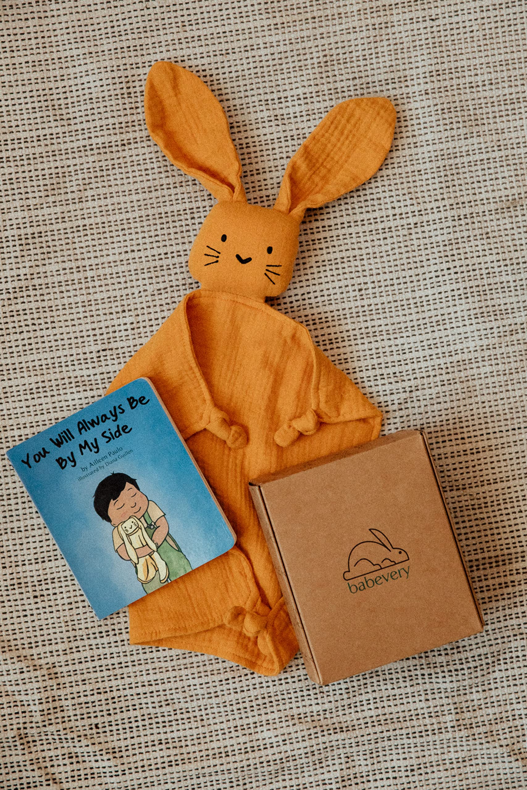Muslin Lovey for Babies Boy and Girl Baby Gift Board Book Set, Organic Cotton Animal Security Blanket Bunny