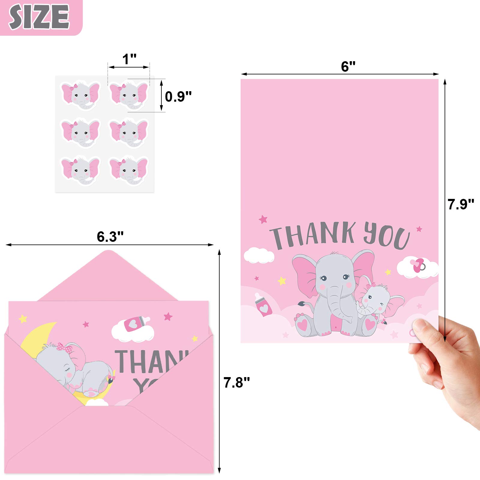 Baby Shower Thank You Cards 24pcs Baby Shower Cards for Girl Thank You Card with Envelopes & Stickers Pink Little Peanut Baby Shower Thank You Cards Girl Baby Birthday Favors Gift Cards