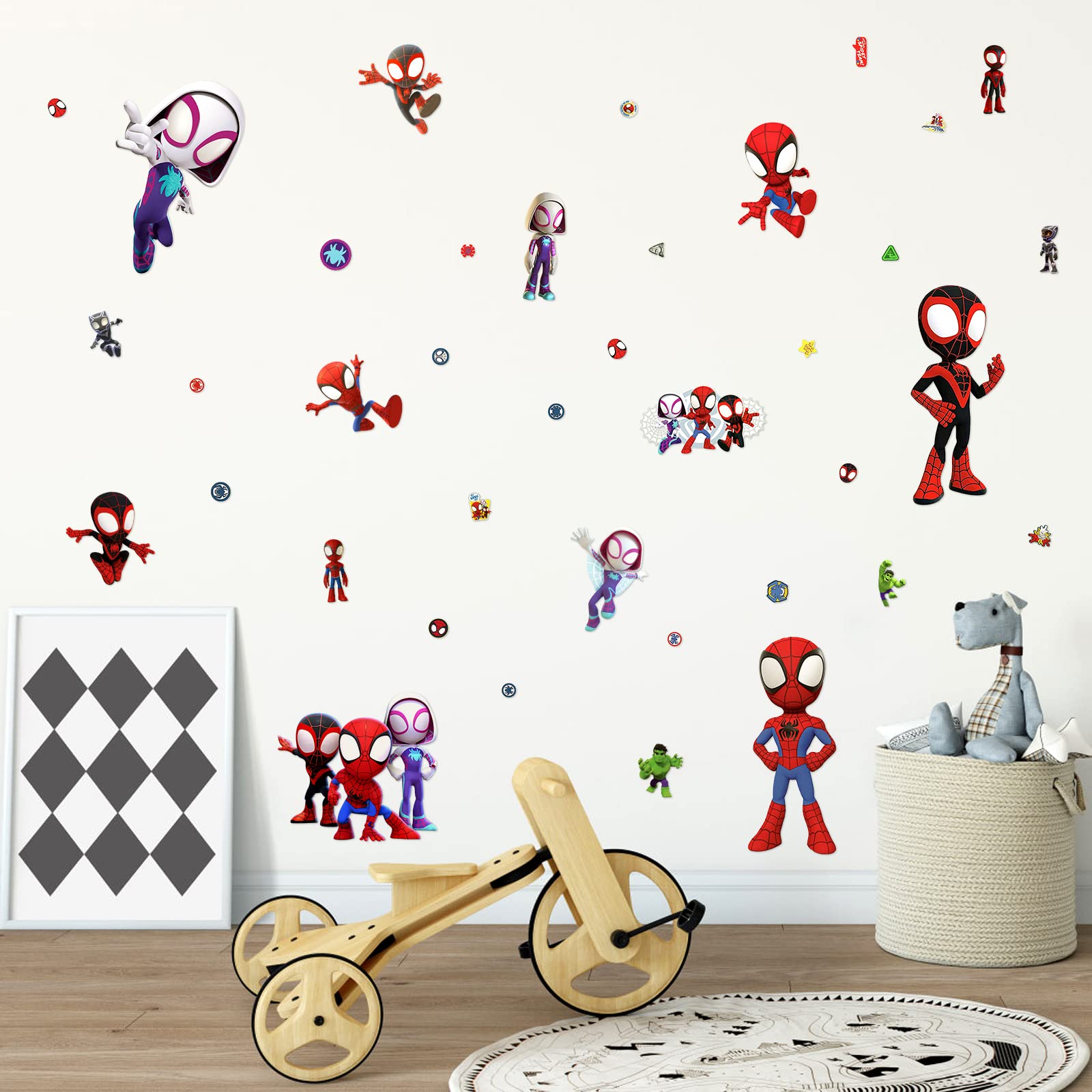 4 Sheets Superhero Peel and Stick Wall Decals Waterproof Durable Wall Stickers Ideal for Boys Bedroom Bathroom Nursery Playroom Wall Decor