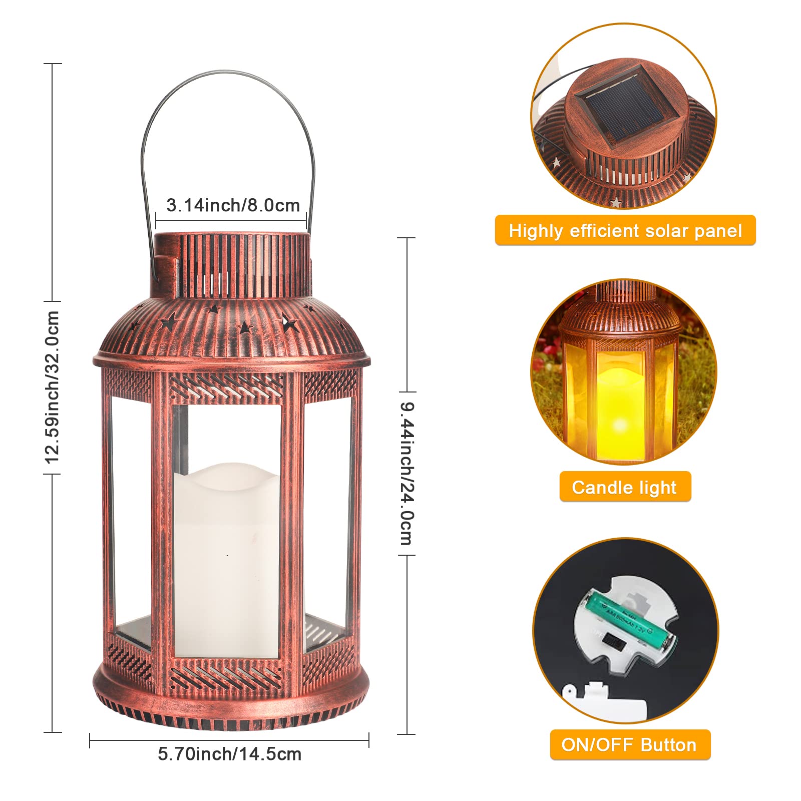 ANTING Solar Lantern, Outdoor Garden Hanging Lanterns, Waterproof LED Flickering Flameless Candle Mission Lights for Table, Outdoor, Party Decorative