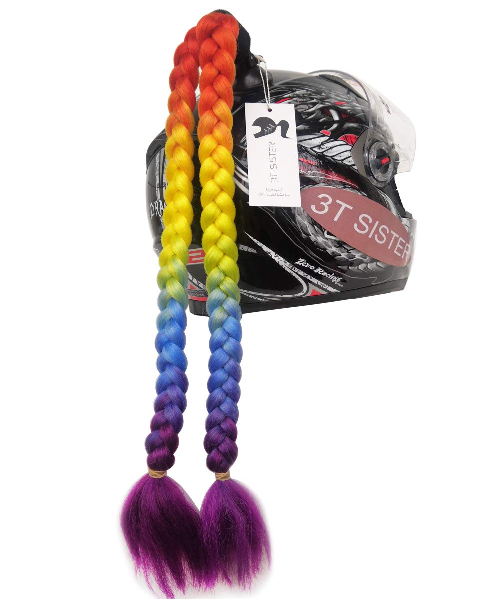 3T-SISTER Pigtails Accessory for Helmet Pigtails Ponytail Braids Hair for Motorcycle Bicycle Batting Skate Helmet or Other Helmets 2 Braids Together 24inch /Many Colors (Helmet not Included)