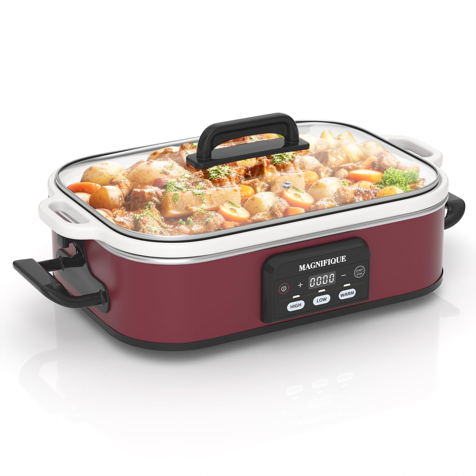 4-Quart Slow Cooker with Casserole Manual Warm Setting - Perfect Kitchen Small Appliance for Family Dinners, Dishwasher Safe Crock, Red