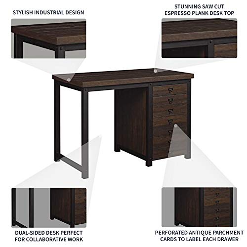 Twin Star Home 52" Uptown Loft Command Central Desk with Drawer - Saw Cut Espresso, OD6490-52-PD01