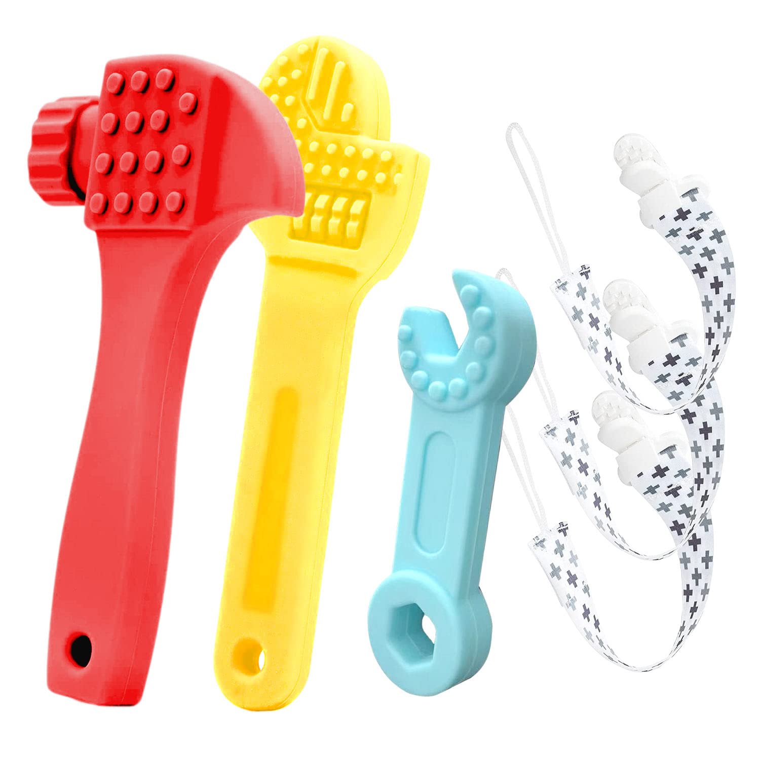 Baby Teething Toys for Babies 0-6 Months, DHOZA Baby Teethers for Babies 6-12 Months, Soft BPA-Free Silicone Chew Gums with Clip Holder, Gift for Baby Must-Haves, Easy to Clean and Freeze - 3 Packs