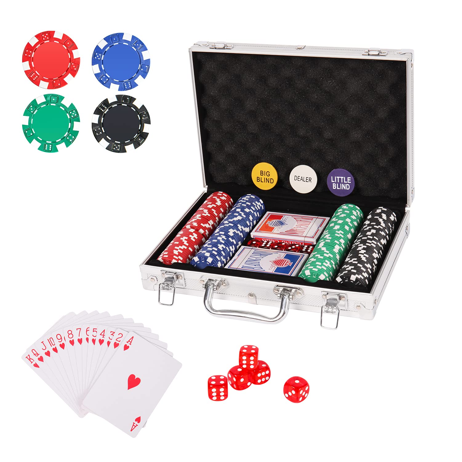 PLAYWUS Casino Poker Chip Set, 300 PCS Poker Chips with Aluminum Case,11.5 Gram Chip with Iron Insert for Texas Holdem Blackjack Gambling