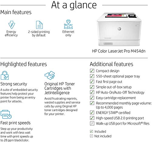 HP Color Laserjet Pro M454dn Printer (W1Y44A) (Renewed)