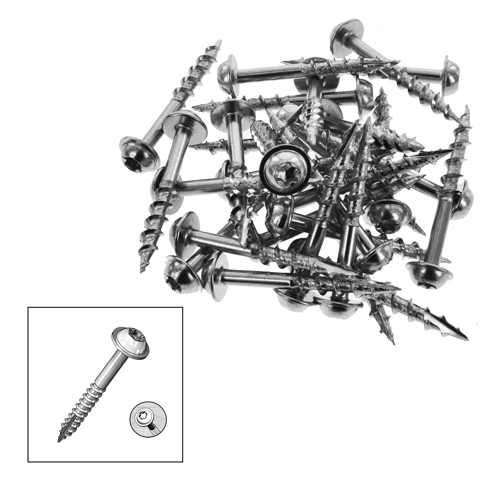 Milescraft 7352 Wood Pocket Hole Screws - #7 x 1-1/4" Washer Head with Coarse Thread (500pc.), Torx Drive Self-Tapping, for Indoor Use