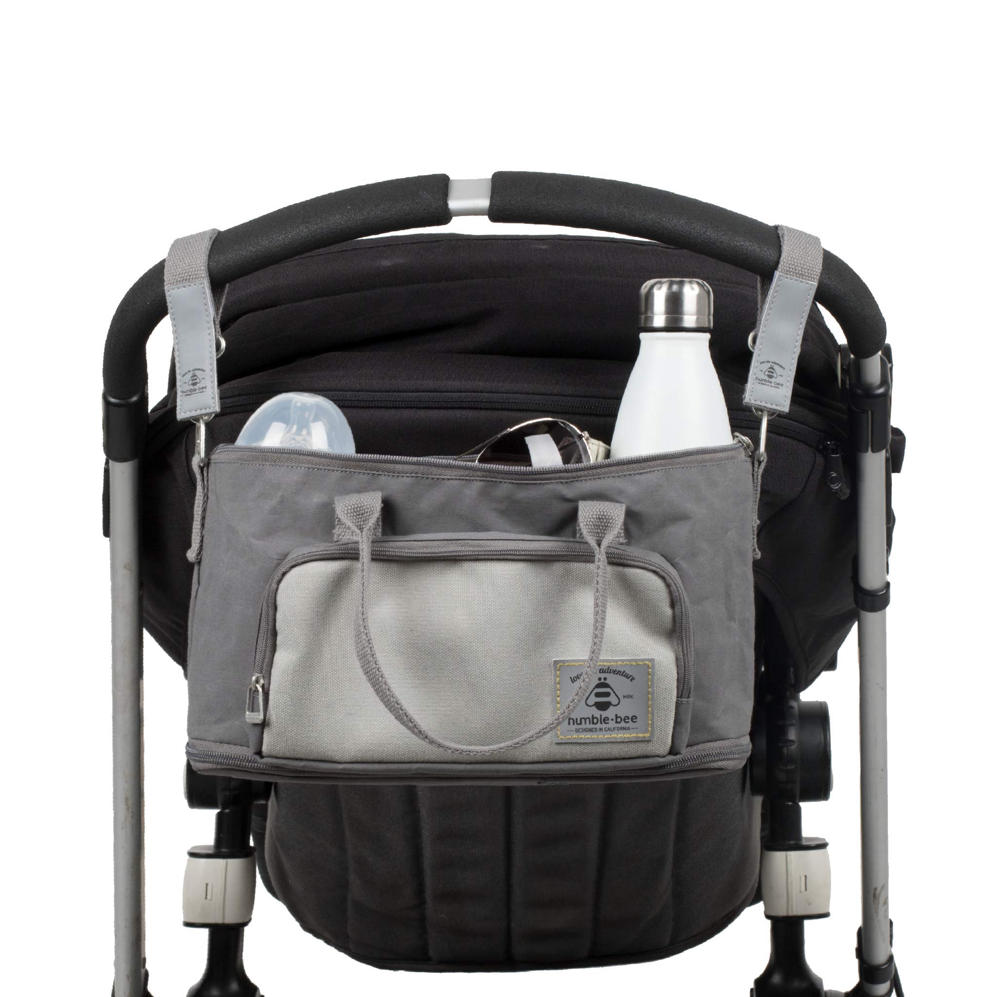 Humble-Bee Mini Charm Casual Style Expandable Stroller Organizer Purse - Built-in Cupholders Stroller Straps - Pebble Gray