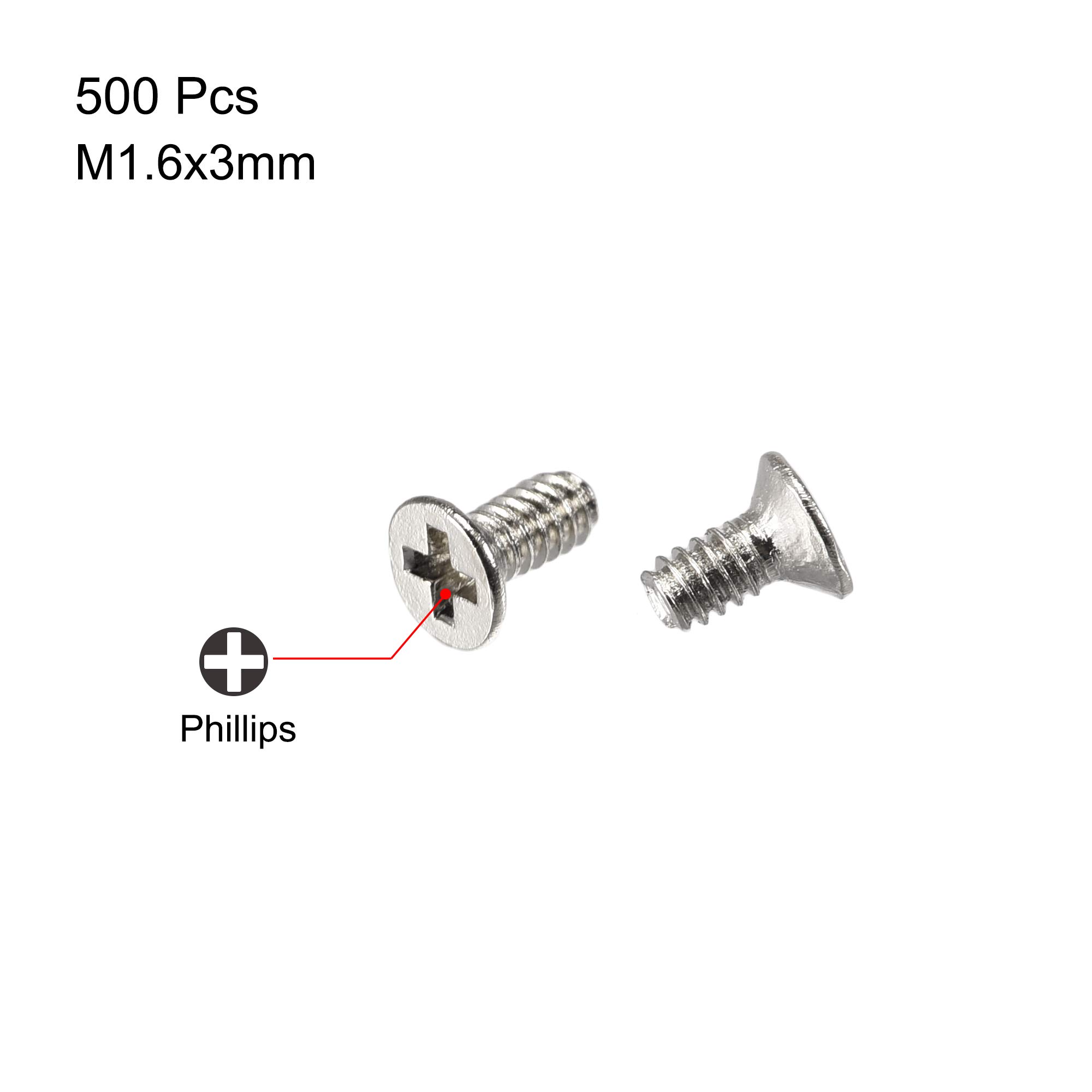 uxcell M1.6 x 3mm Phillips Screw Fastener Silver Tone for Laptop PC TV Fan Switch 500pcs