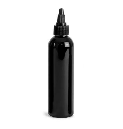 4 oz Black PET Cosmo Round Bottles w/Black Twist Top Caps