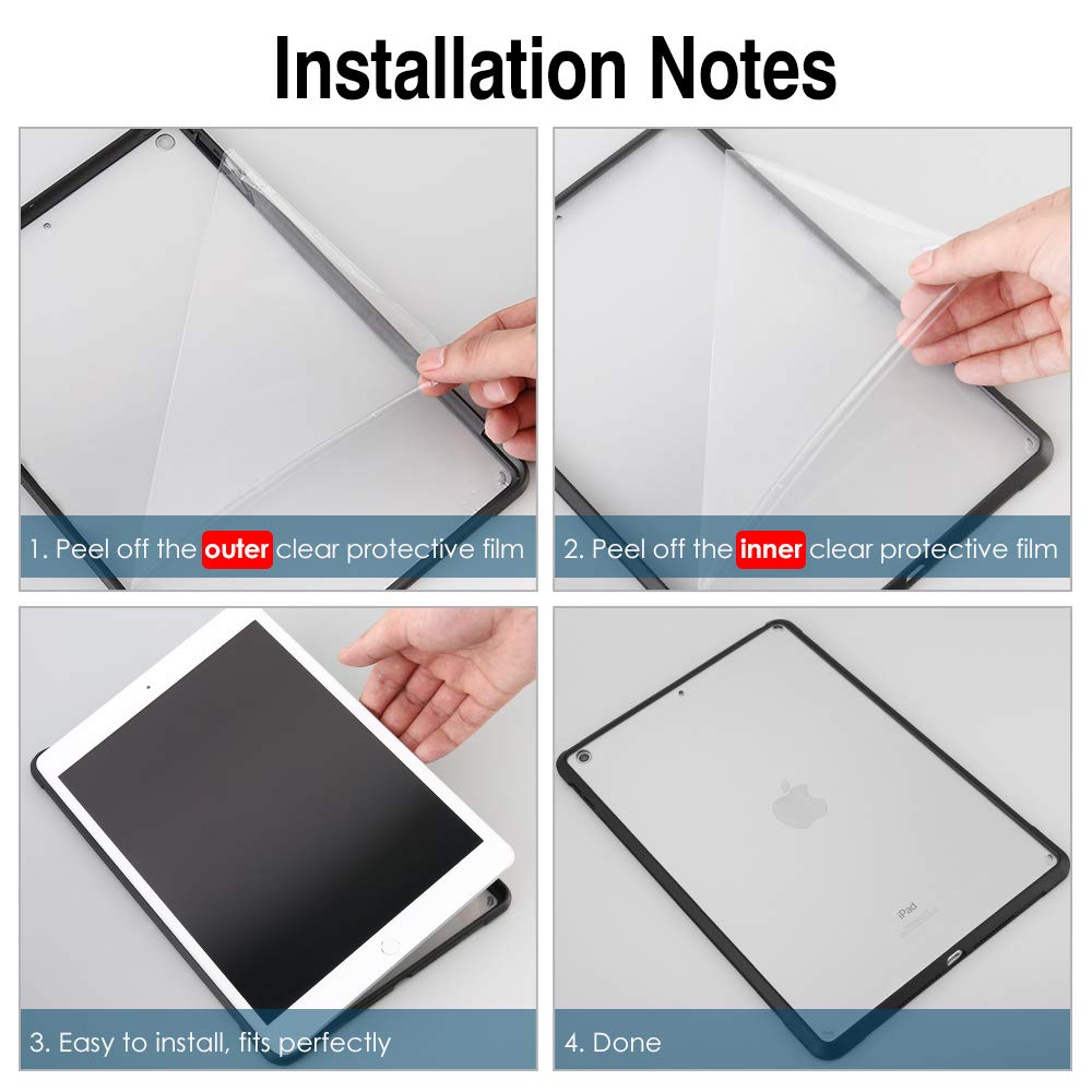 TiMOVO Case for New iPad 9th Generation 2021/8th Gen 2020/7th Gen 2019, Ultra Slim Lightweight Shock Absorbant Flexible TPU Air-Pillow Edge Protective Clear Case for iPad 10.2" case, Black