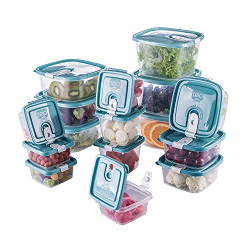 Plastic Food Storage Containers w/attached Lids. Multi sizes Containers. Microwave/Freezer & Dishwasher Safe - Steam Release Valve. BPA/Free (16, Light Blue)