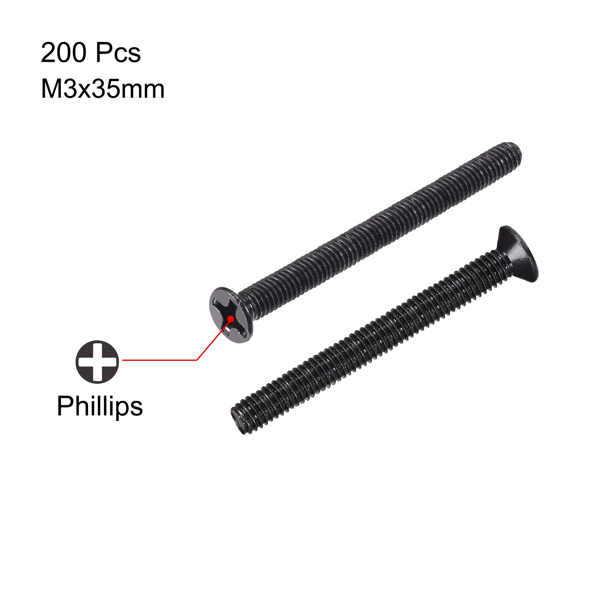 uxcell M3 x 35mm Phillips Screw Fastener Black for Laptop PC TV Fan Switch 200pcs