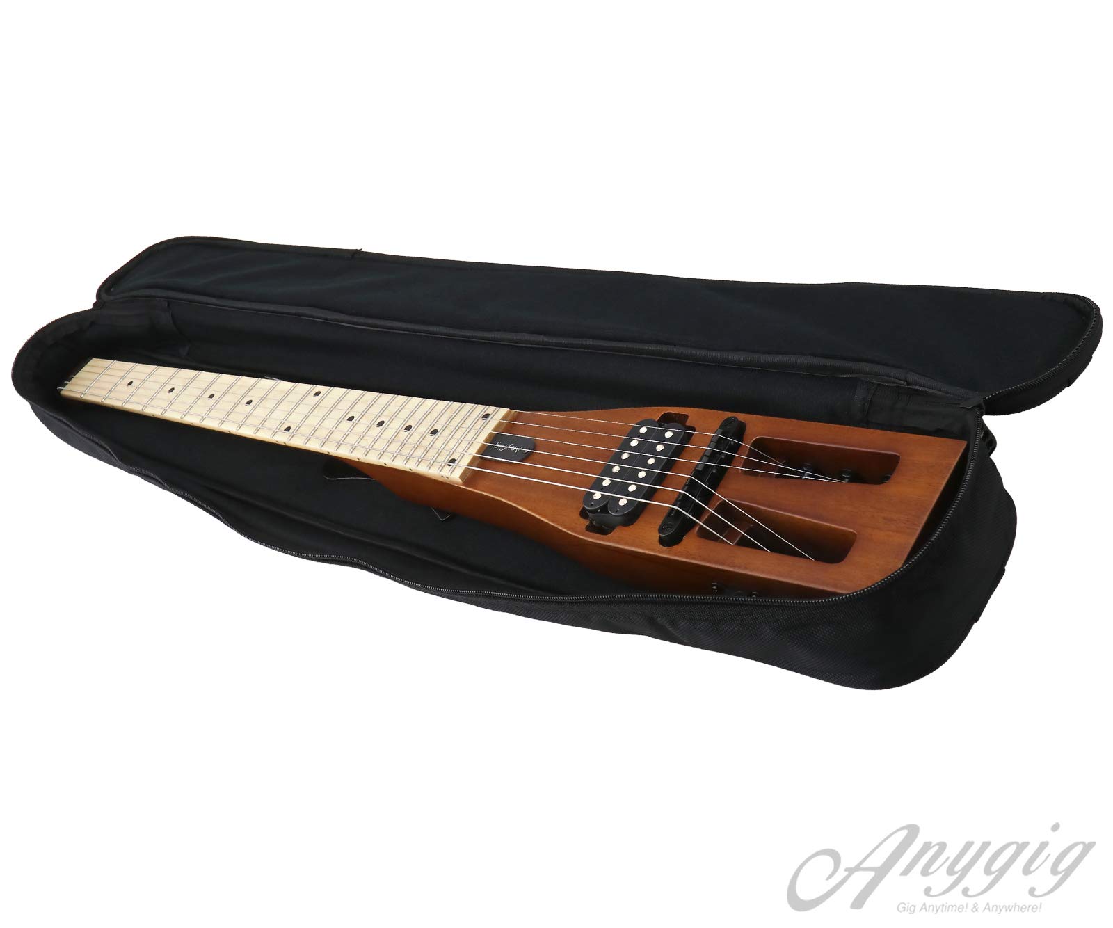 Anygig Electric Guitar Practice Portable Travel 82CM 1.6KG Brown Matte Sapele Mahogany 25.5" Full Scale with Gigbag Right Handed Gift Idea